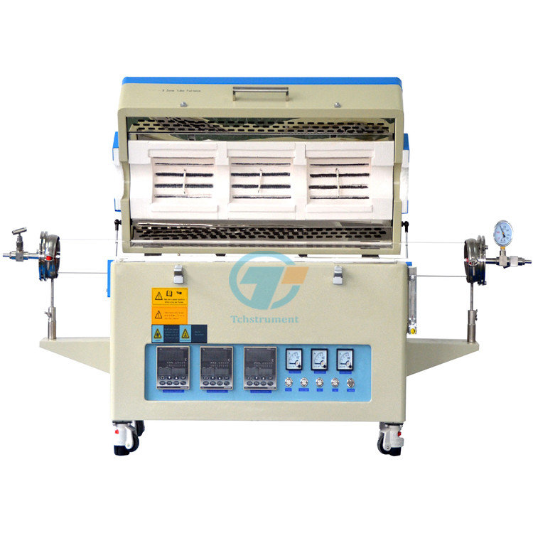 1200C three muilti zones vacuum atmosphere tube furnace with quartz tube and programmable controller