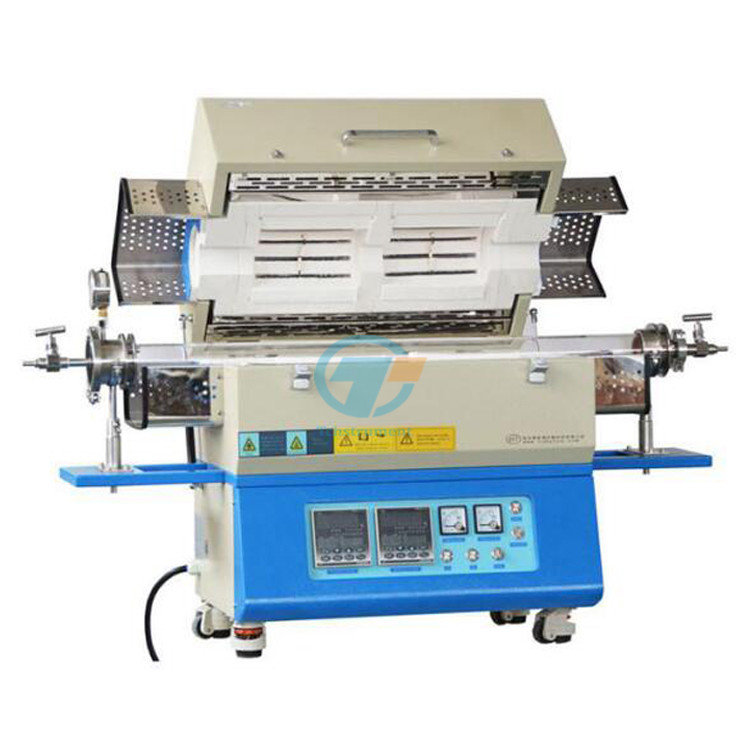 Laboratory 1200C split type two heating zones tube furnace with quartz tube heated by resistance wire