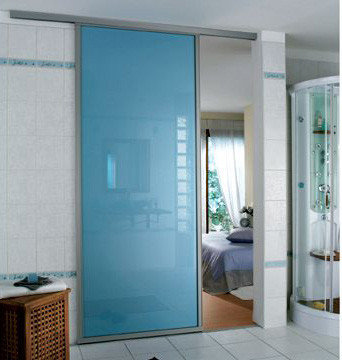 China Blue Tempered Glass Door , Tempered Glass Toilet Door No holes supplier