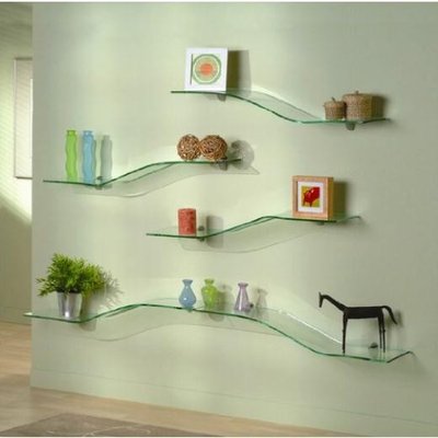 Clear Decorative Glass Wall Shelves , Tempered Glass Shelves Shower supplier