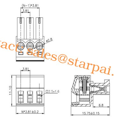 Plug-Terminal Block  Head vertical connect wire Pitch:3.81mm / 0.15 in supplier