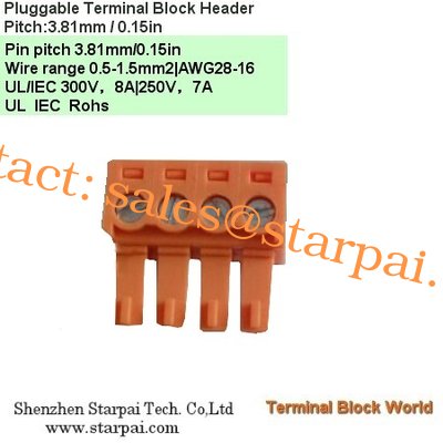 Plug-Terminal Block  Head vertical connect wire Pitch:3.81mm / 0.15 in supplier