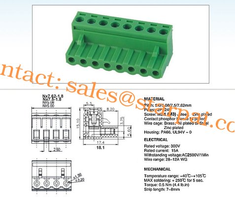 Plug-Terminal Block Head vertical connect wire Pitch:7.62mm / 0.3 in supplier