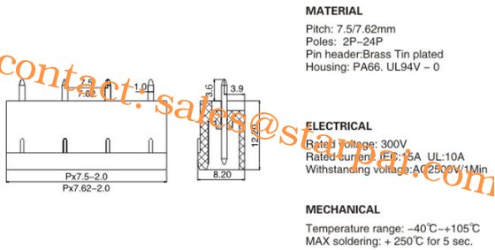 Plug-Terminal Block socket closed straight pin Pitch:7.62mm / 0.3 in supplier
