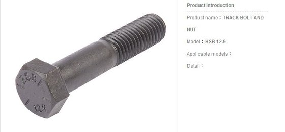 High Strength 12.9 Grade Track Bolt And Nut Sprocket Bolt And Nut Excavator Spare Parts