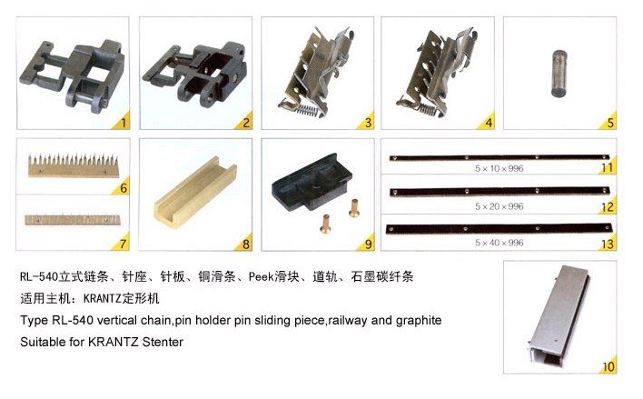 Textile Machine Parts Vertical Chain, Pin Holder Pin Sliding Piece Railway And Graphite For KRANTZ Stenter