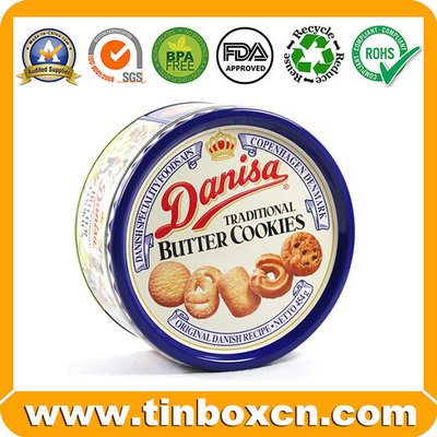 Customized round biscuits tin can metal cookies tin box for food packaging