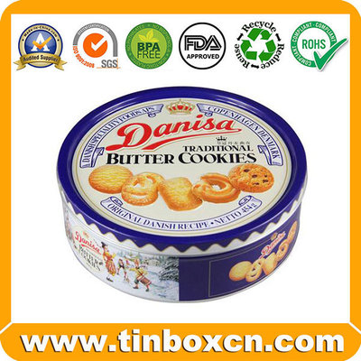 Customized round biscuits tin can metal cookies tin box for food packaging