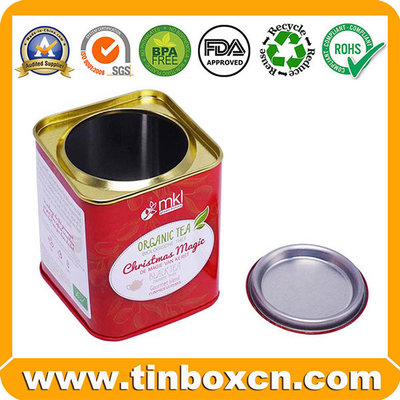 Food Safe Tinplate Square Tin Canister Metal Box Black Tea Tin with Airtight Lid