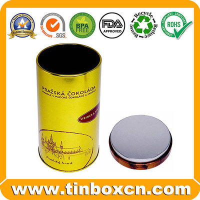 Food Grade Golden Metal Round Chocolate Tin Box with Airtight Lid for Tea Cookies Biscuits
