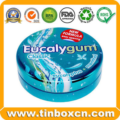 Tinplate Custom Round Chewing Gum Mint Tin Can with Rolled Edge Inward for Metal Candy Box