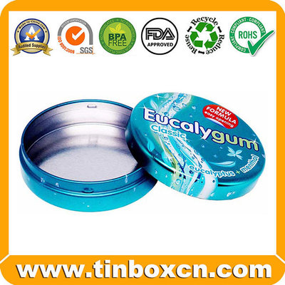 Tinplate Custom Round Chewing Gum Mint Tin Can with Rolled Edge Inward for Metal Candy Box