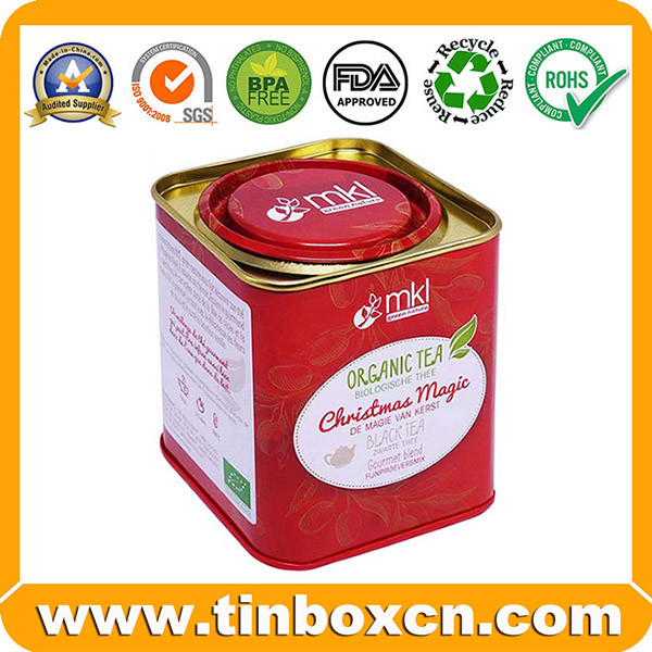 Food Safe Tinplate Square Tin Canister Metal Box Black Tea Tin with Airtight Lid
