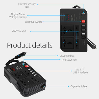 Factory Price Car Battery Inverter Digital Display Car Inverter 300W High Power Charger Modified Sine Wave Inverter Car