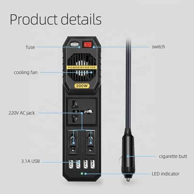 Factory Price Fast Usb Charge 200W Car Power Inverter Dc To Ac 12V 220V Car Power Inverter With 4 Usb Charging Ports