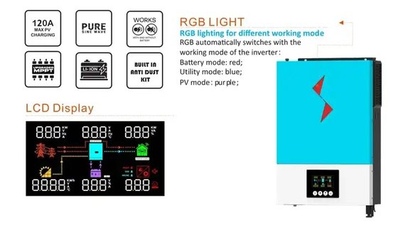 3600W 6200W With Batteries Hybrid Inverter 6.2Kw 120A Mppt Solar Charger Pure Sine Wave Hybrid Home Power Solar Inverter