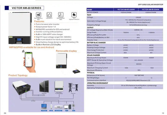 Customizable Hybrid Solar Inverter With Mppt Charge Controller 5500W 48V 100A Mppt Solar Controller Pure Sine Wave All In One