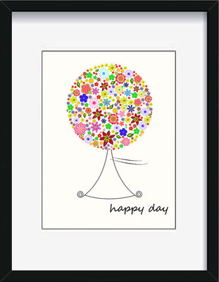 China Factory supply Painting picture frame pine wood photo frame with tree picture and matboard supplier