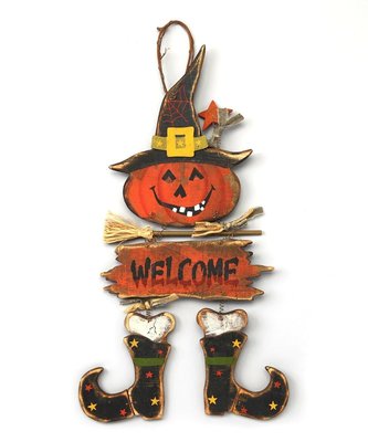 Halloween Decor Pumpkin Witch Distressed Wood Wall Hanging10'' W x 22'' H supplier