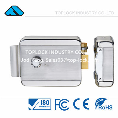 Electric Lock Gate Rim Door Lock with Stainless Steel Plated Cover Single Cylinder for Outside Door Intercom System