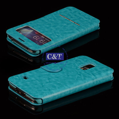 Caja delgada de la galaxia S5 I9600 de Samsung de la ventana de la S-vista del tirón del cuero de la PU, cáscaras del teléfono móvil