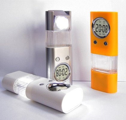 Mini linternas de LED de la impresión de seda con el reloj, la alarma, la luz de la noche y el tenedor rotativo de la lámpara