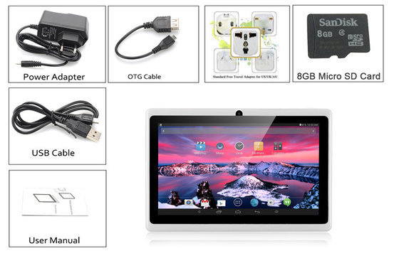 7" Tablet PC quad-core del panel táctil, ordenador androide de la tableta del panel táctil de Q88 Allwinner