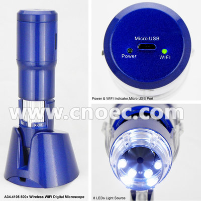 Microscopio de mano azul del Portable 200x Digitaces con la luz blanca LED A34.4105