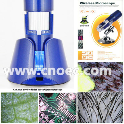 Microscopio de mano azul del Portable 200x Digitaces con la luz blanca LED A34.4105