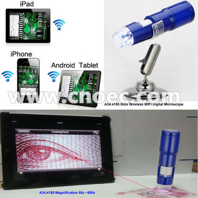 Microscopio de mano azul del Portable 200x Digitaces con la luz blanca LED A34.4105