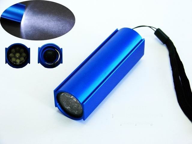 Mini linternas de LED al aire libre de alta calidad ND90041 del azul 9 LED con 3 pilas AAA