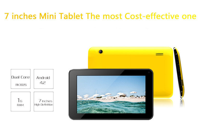 512MB ROM de la RAM 4GB color dual del amarillo de la base de la cámara dual del Tablet PC del panel táctil de 7 pulgadas