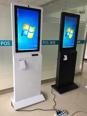 55 Inches Touch Screen Pos Terminal Floor Standing Kiosk Smooth Black Marble Texture