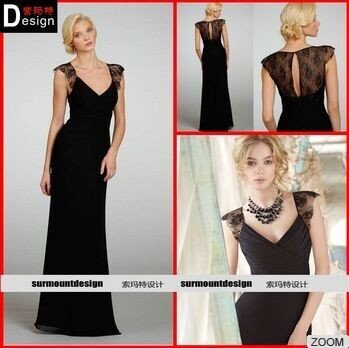 SM2009 Strap V-neckline Back Lace Fitted Floor Length Long Party Dresses