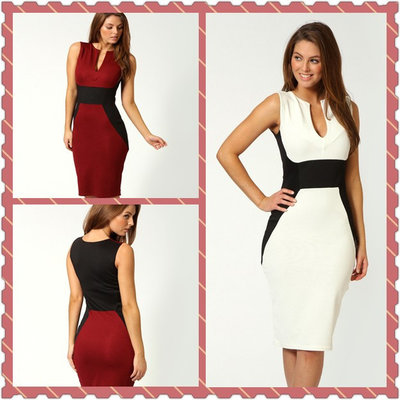 Formal Sleeveless midi bodycon Casual Womens Dresses in Red / White