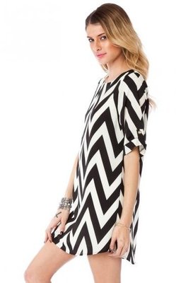Mature Short Sleeve Chevron Casual Womens Dresses Ladies Shift Dresses