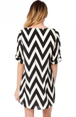 Mature Short Sleeve Chevron Casual Womens Dresses Ladies Shift Dresses
