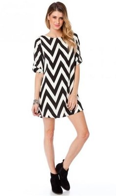 Mature Short Sleeve Chevron Casual Womens Dresses Ladies Shift Dresses
