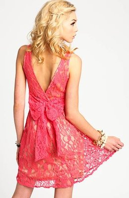 Customized Slim Lace Deep V Neck Womens Party Dresses with Bowknot