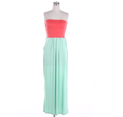 Two Colored Long Strapless Casual Womens Dresses in Rayon for Girls , Juniors