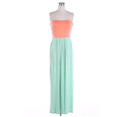 Two Colored Long Strapless Casual Womens Dresses in Rayon for Girls , Juniors