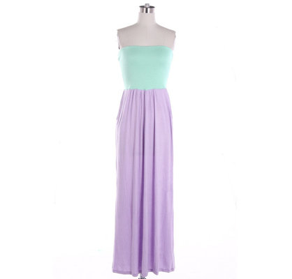 Two Colored Long Strapless Casual Womens Dresses in Rayon for Girls , Juniors