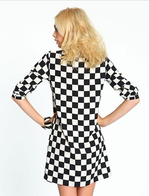 Fashion Short Sleeve Check Print Dress / Short Ladies Knitted Dresses