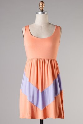 Colorful Round Neck Casual Womens Dresses / Ladies Chevron Print Dresses