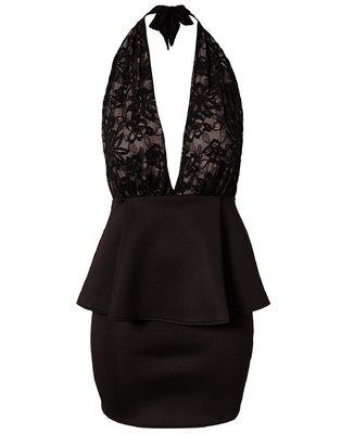 Sexy backless Peplum Bodycon Casual Womens Dresses with Deep V Neck , White / Black