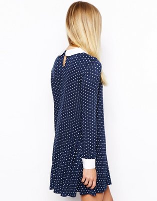 Customized Polka Dots Chiffon Summer Casual Womens Dresses in Navy