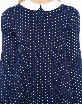 Customized Polka Dots Chiffon Summer Casual Womens Dresses in Navy