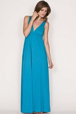 Sexy Deep V Neck Unique Womens Dresses Sleeveless Long Gypsy Clothing in Turquoise