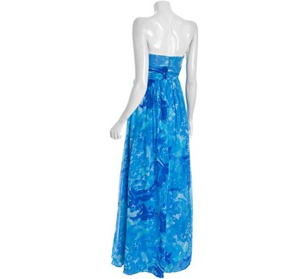 Western Style Silk Floral Print Strapless Womens Party Dresses with Sequin , Blue