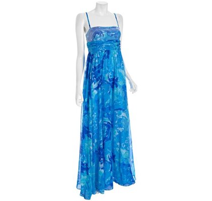 Western Style Silk Floral Print Strapless Womens Party Dresses with Sequin , Blue